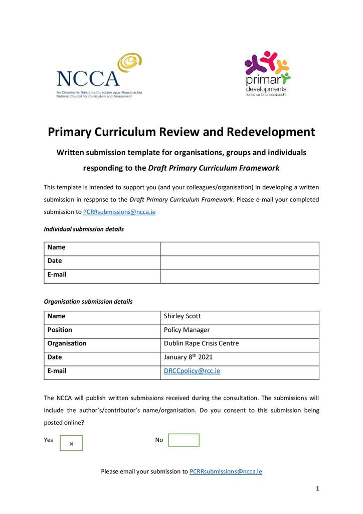 DRCC submission on Primary Curriculum Review & Redevelopment (2021 ...