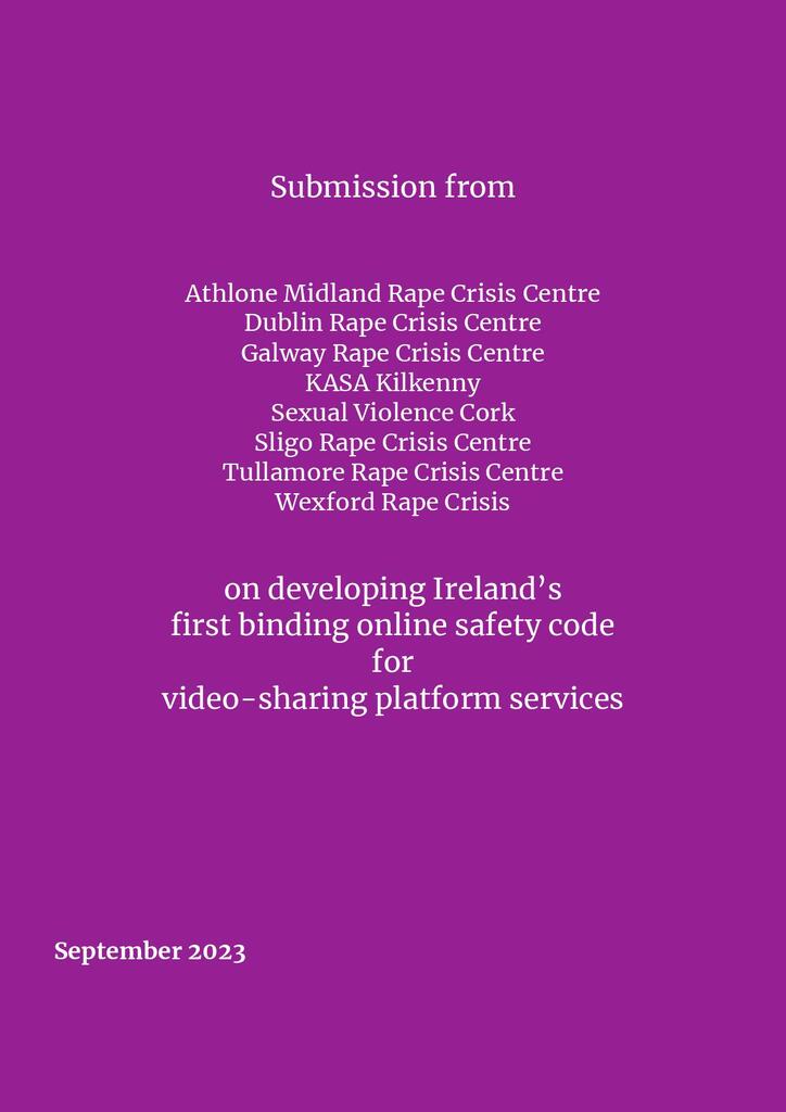 Joint Rape Crisis Centres submission on Online Safety Code | Dublin ...