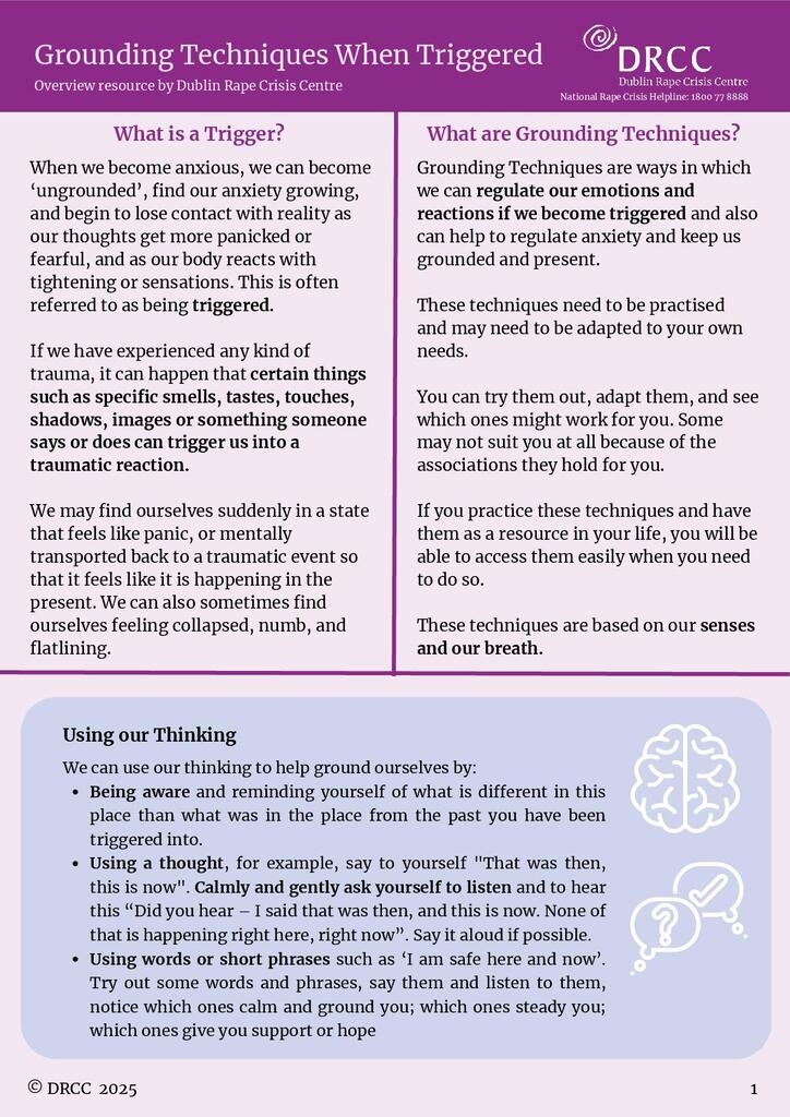 DRCC resource: Grounding Techniques When Triggered | Dublin Rape Crisis Centre